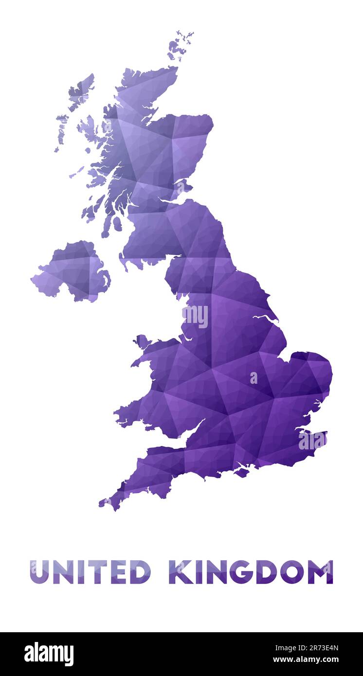 Map of United Kingdom. Low poly illustration of the country. Purple geometric design. Polygonal ...