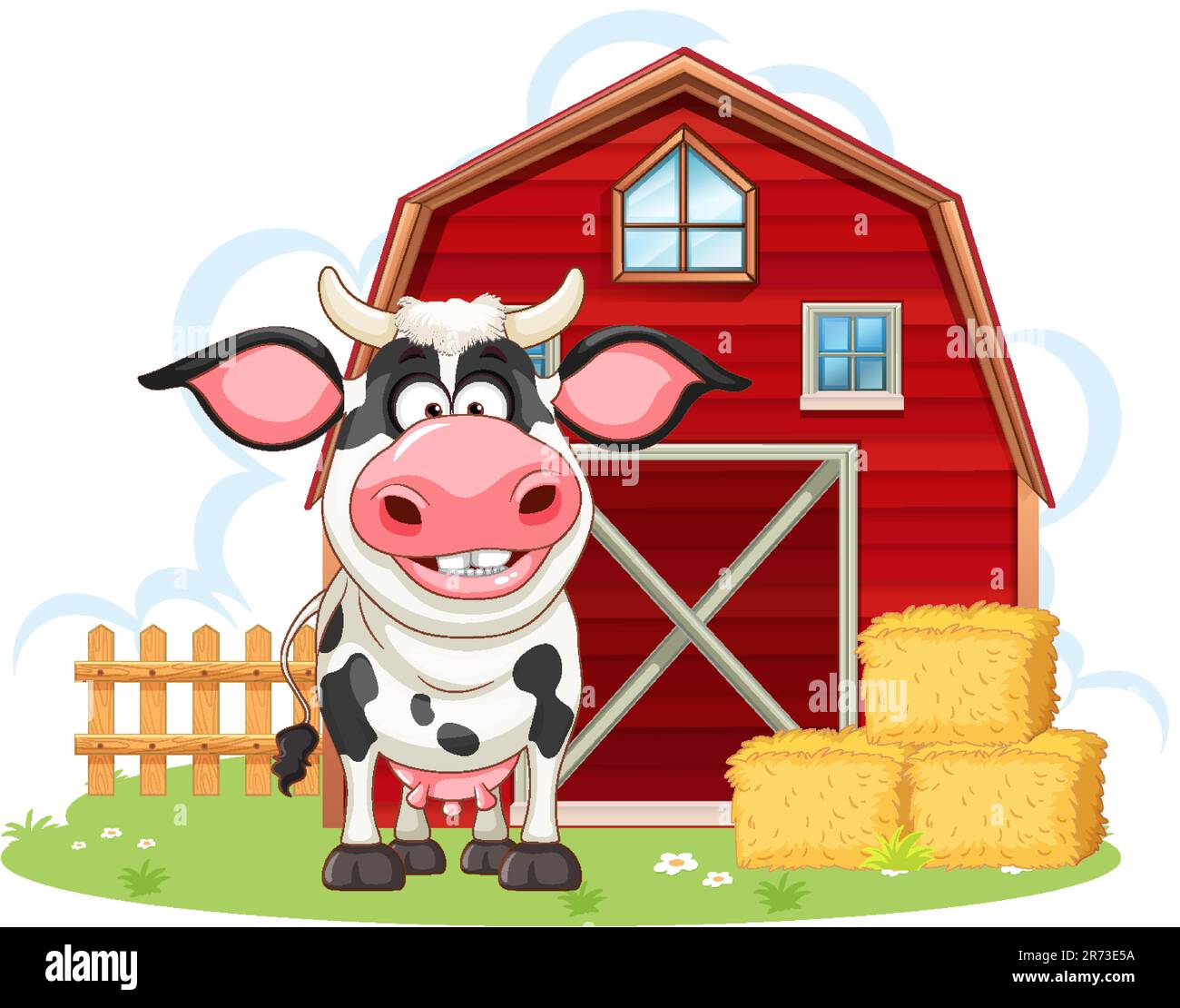 Cow with barn in cartoon style illustration Stock Vector Image & Art ...