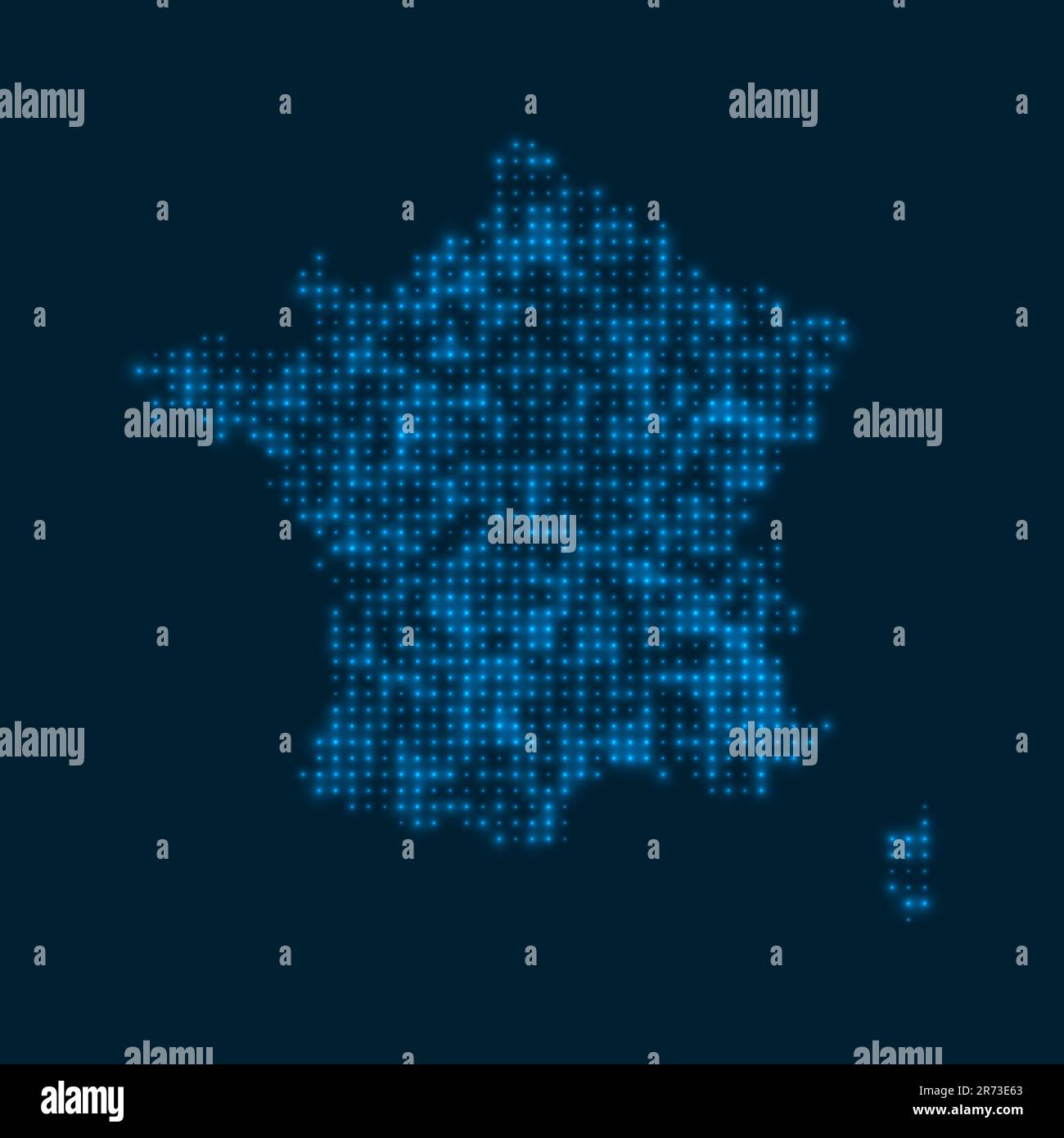 France dotted glowing map. Shape of the country with blue bright bulbs ...