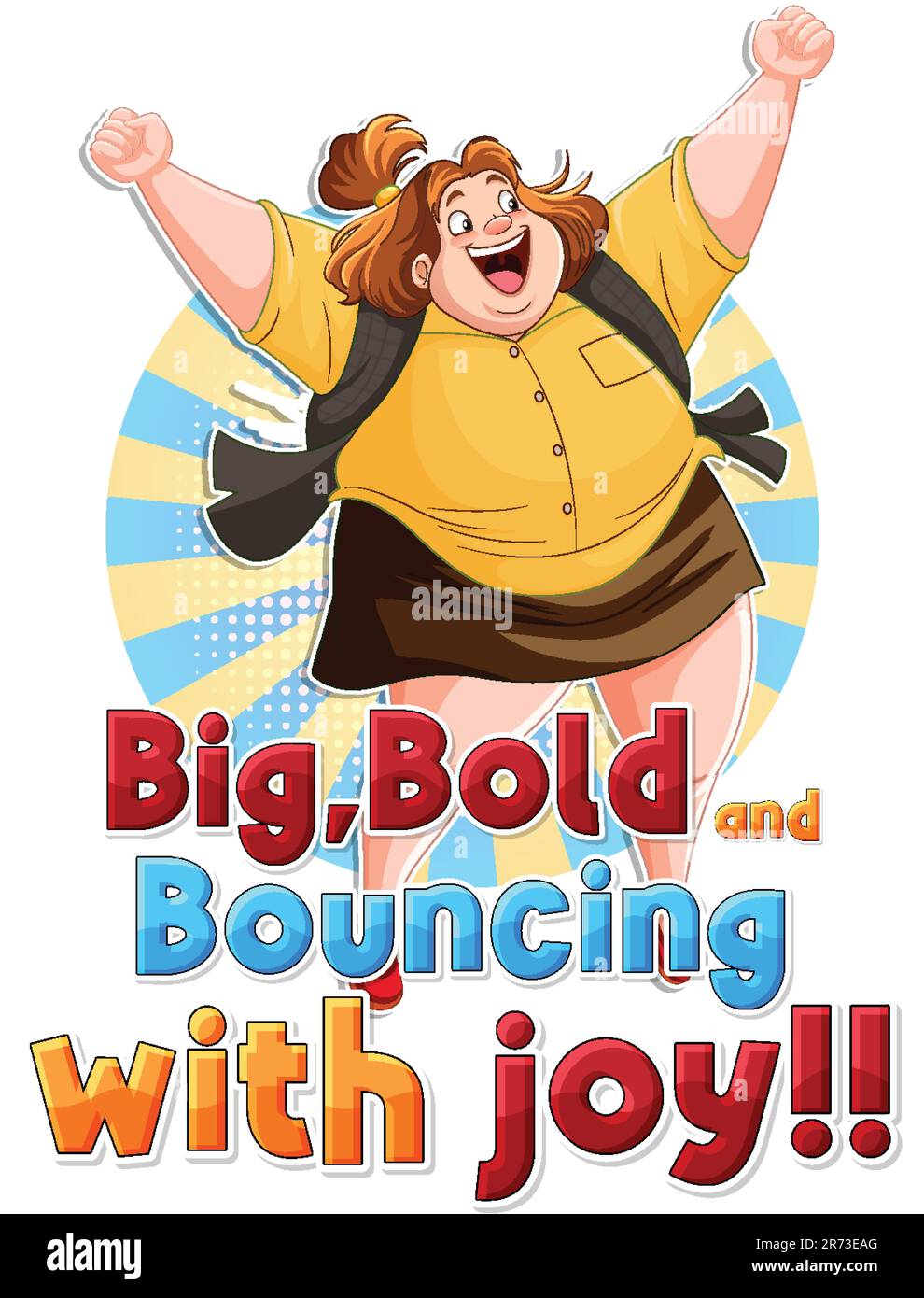 Happy woman with text big bold and bouncing with joy illustration Stock ...