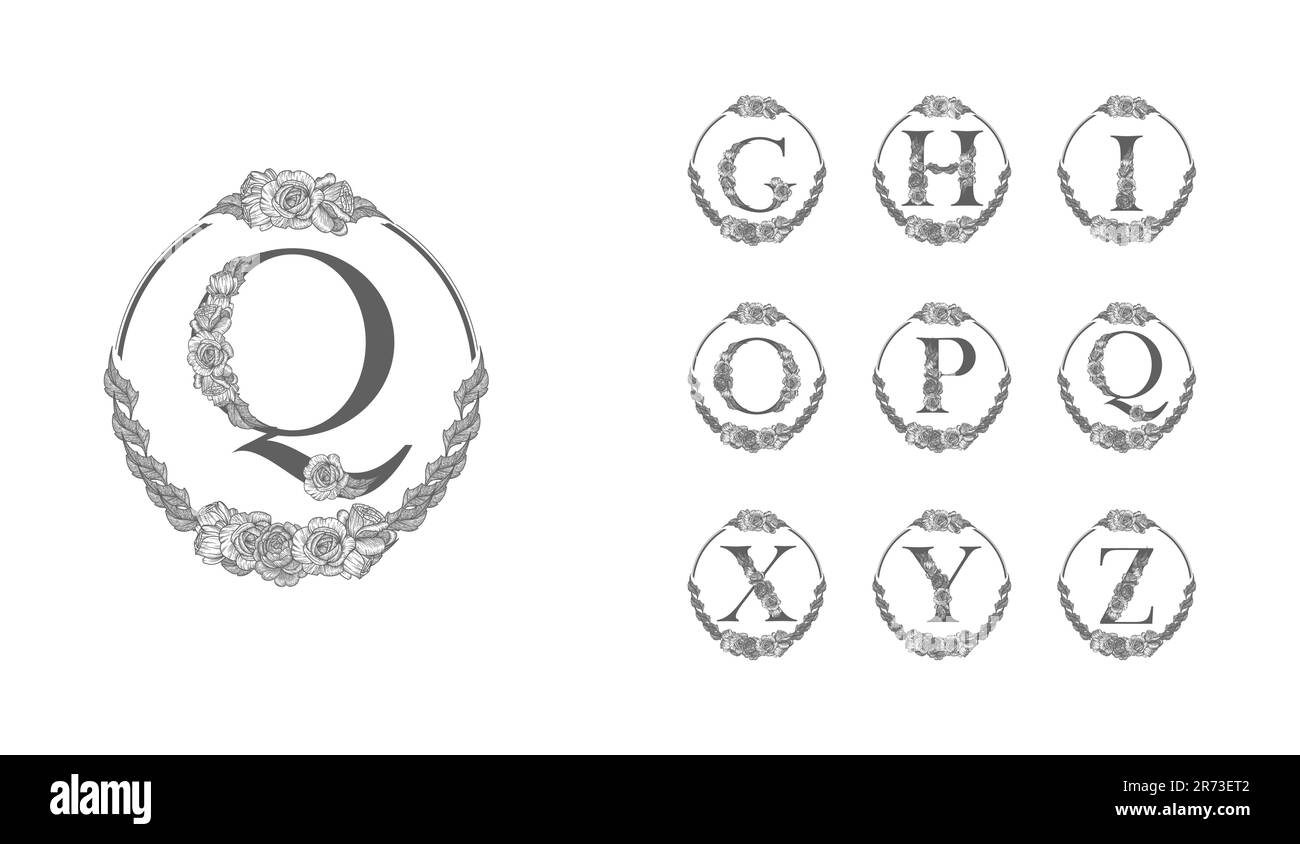 Collection of botanical, initial, letter female logos with rose organic ...