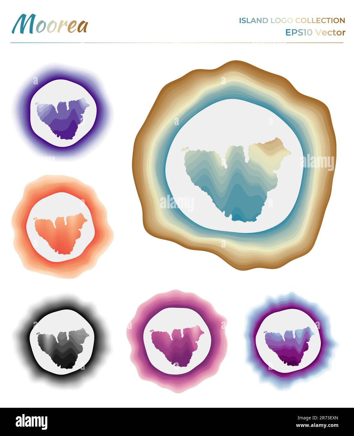 Moorea logo collection. Colorful badge of the island. Layers around ...