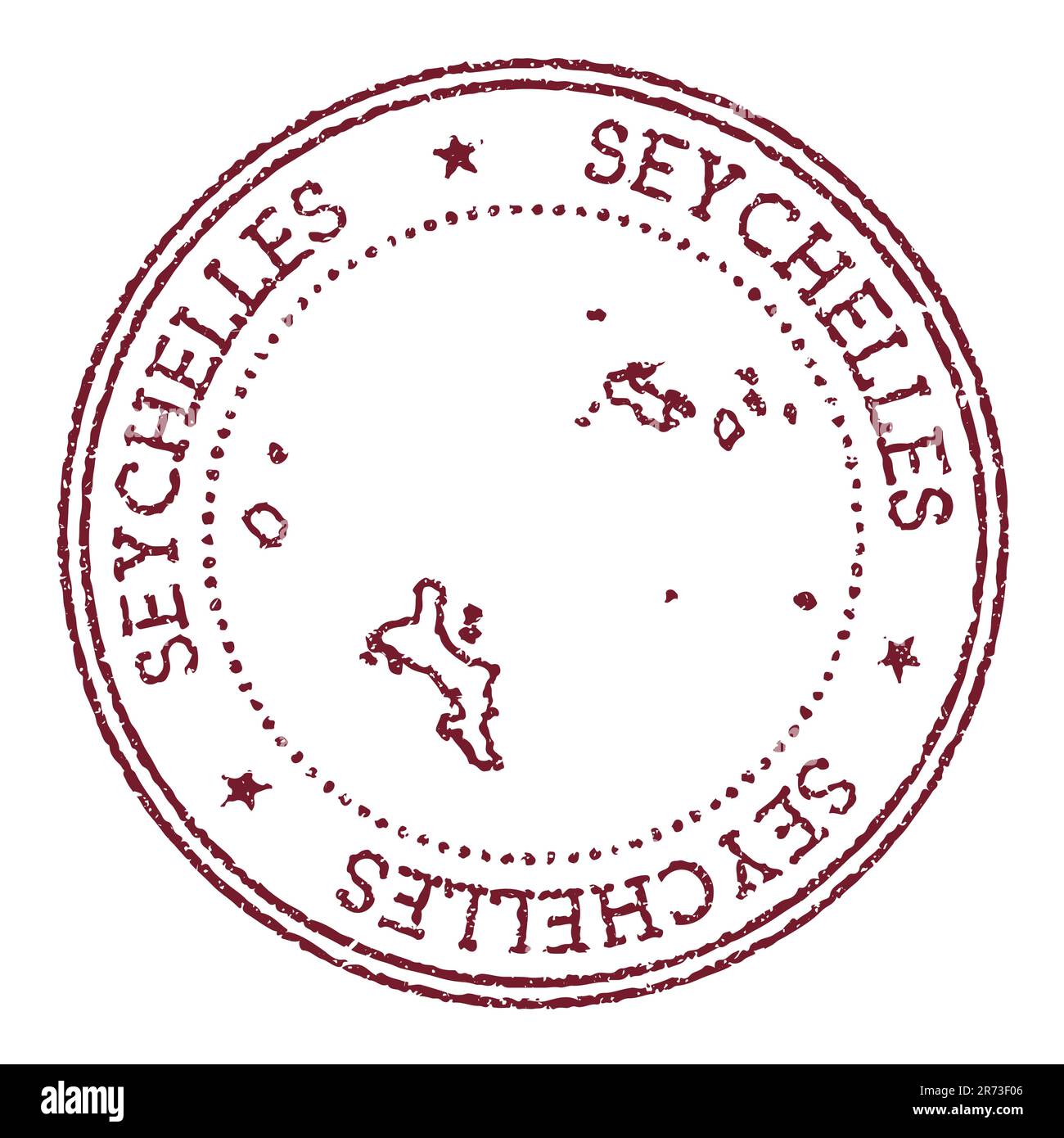 Seychelles round rubber stamp with island map. Vintage red passport ...