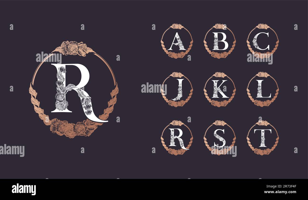 Collection of botanical, initial, letter female logos with rose organic ...