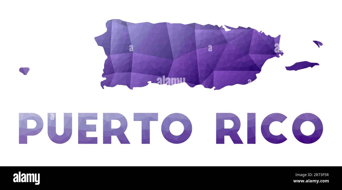 Map of Puerto Rico. Low poly illustration of the country. Purple geometric design. Polygonal ...