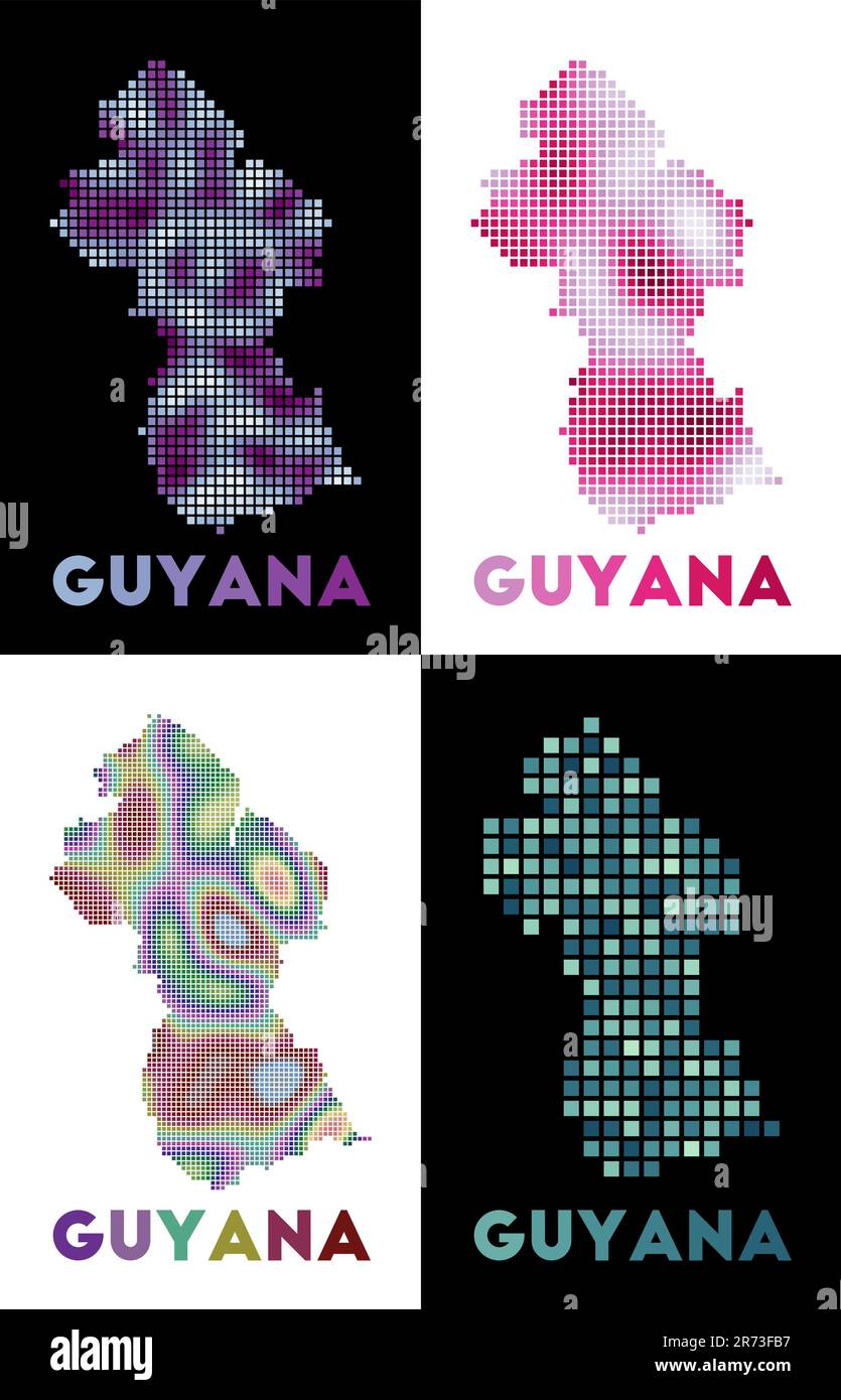 Guyana map. Collection of maps of Guyana in dotted style. Borders of the country filled with ...