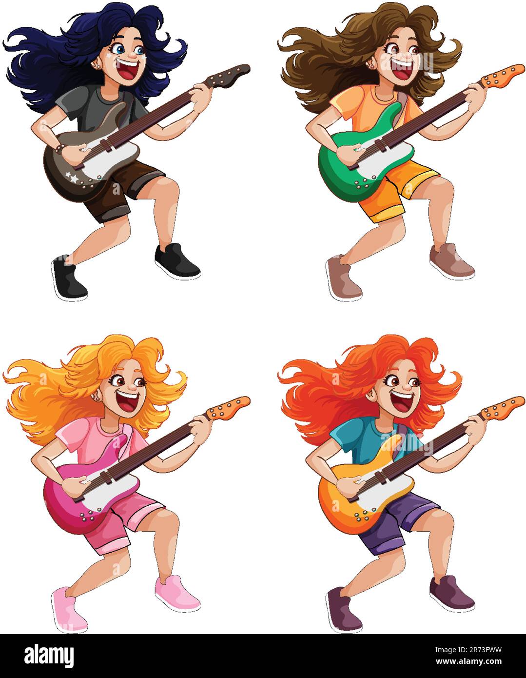 Set of rock bass musician cartoon character illustration Stock Vector ...
