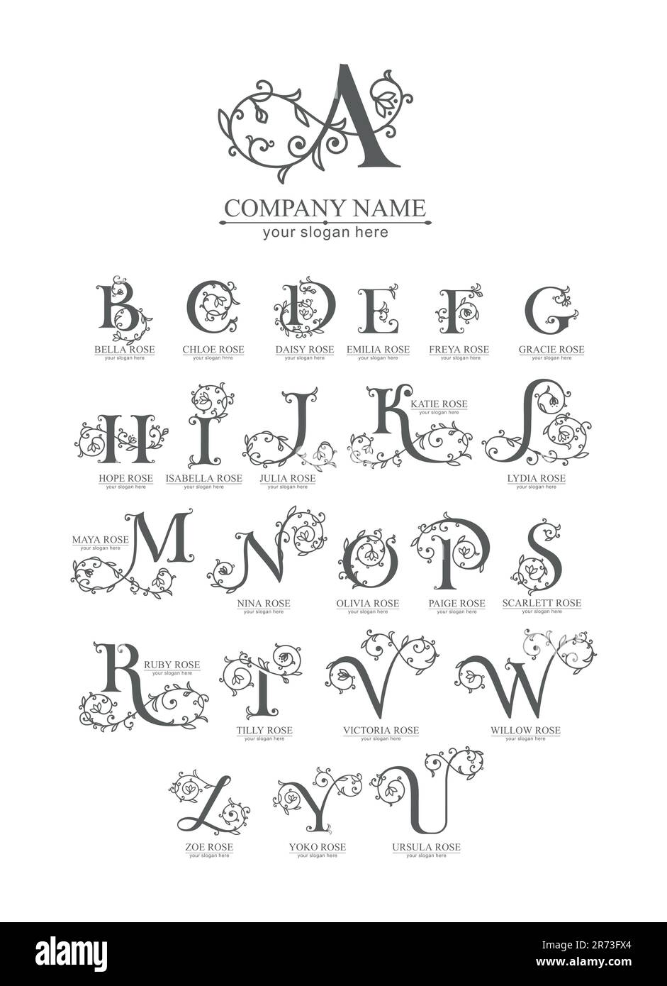 Collection of botanical, initial, letter female logos with rose organic ...