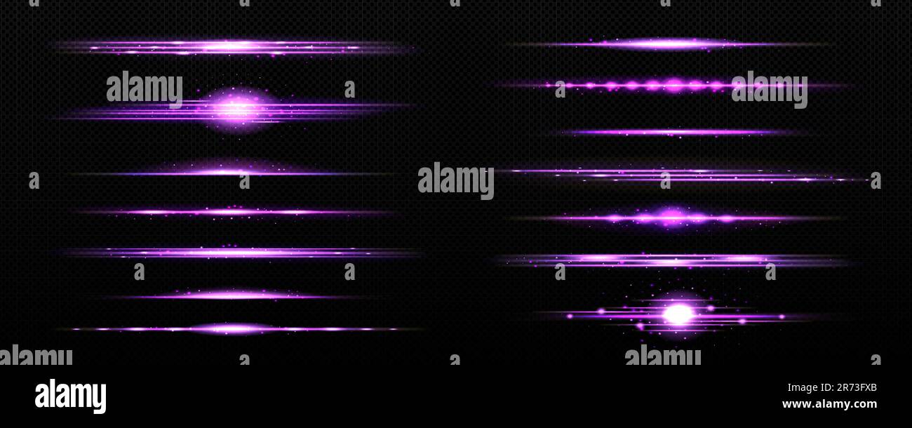 Line lights, glow beams effect. Horizontal streaks of purple glare with ...