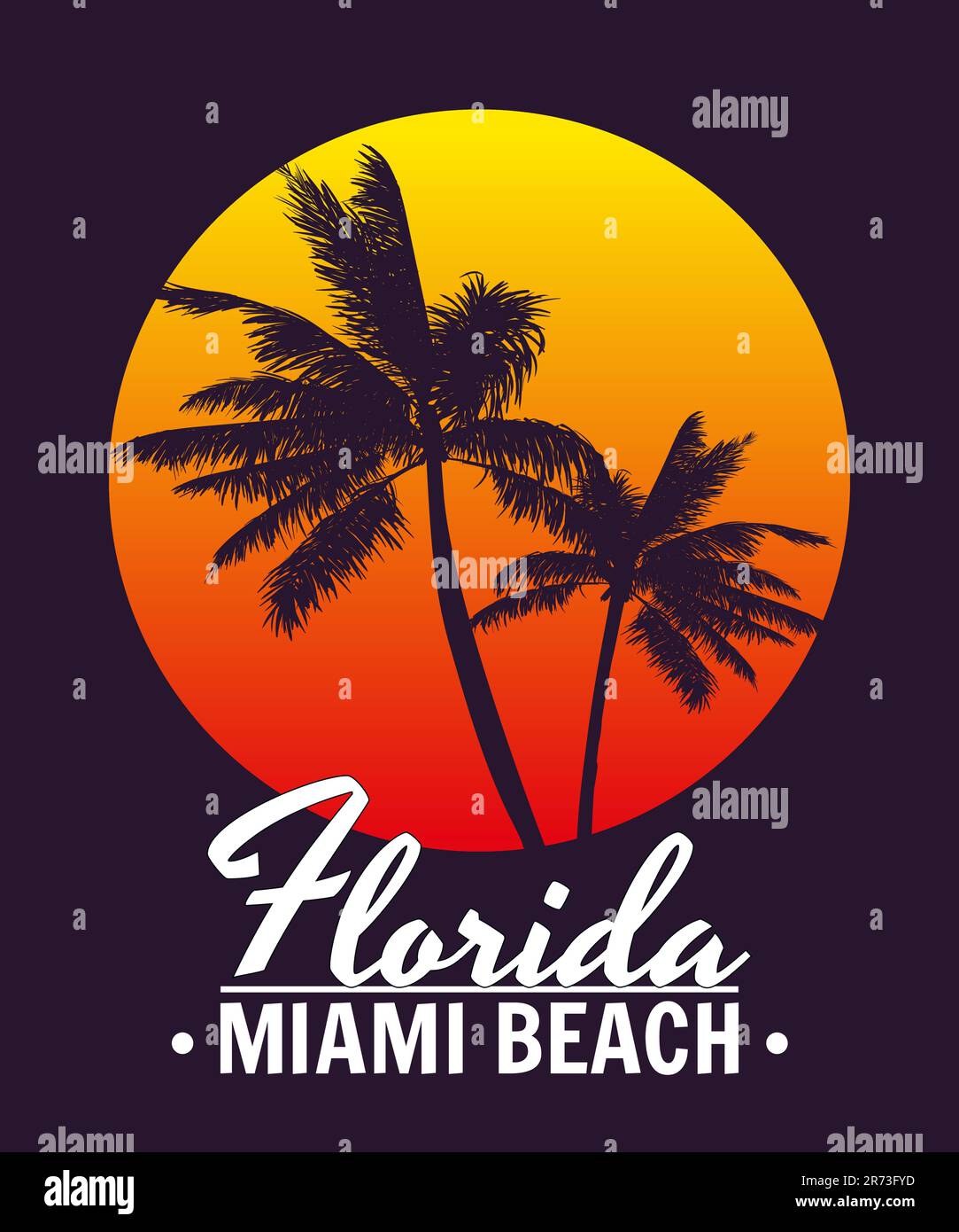 Florida Miami Beach sunset print t-shirt design. Poster palm tree ...