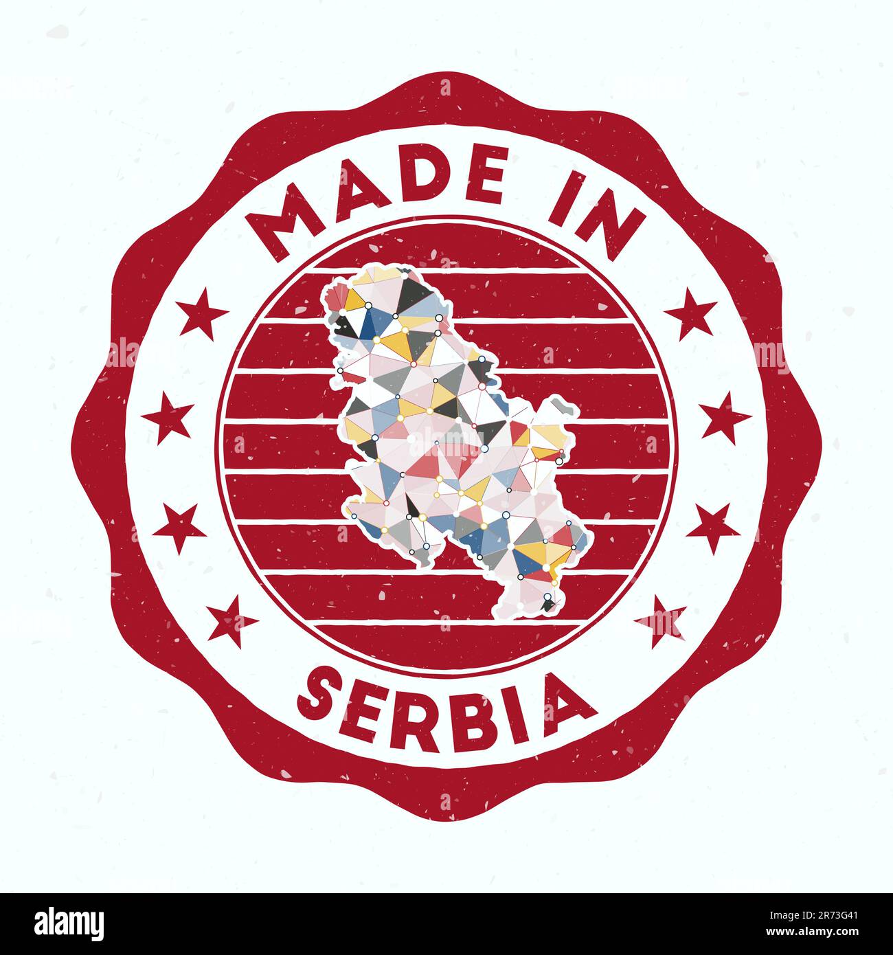 Made In Serbia. Country round stamp. Seal of Serbia with border shape ...