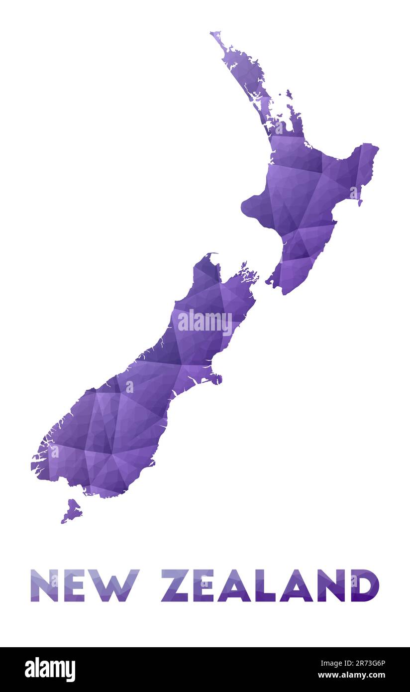 Map of New Zealand. Low poly illustration of the country. Purple geometric design. Polygonal ...