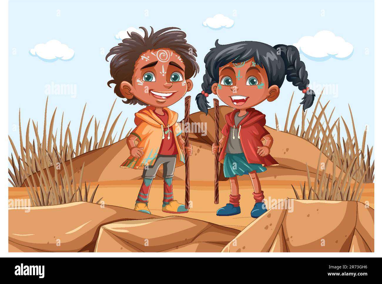 Indigenous Kids Cartoon Character illustration Stock Vector Image & Art ...
