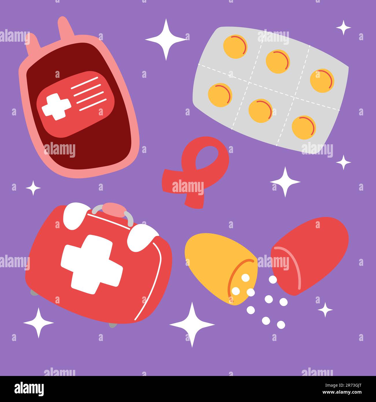Cute medical sticker set. Hand drawn healthcare cartoon doodle blood ...