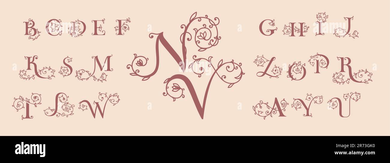 Collection of botanical, initial, letter female logos with rose organic ...