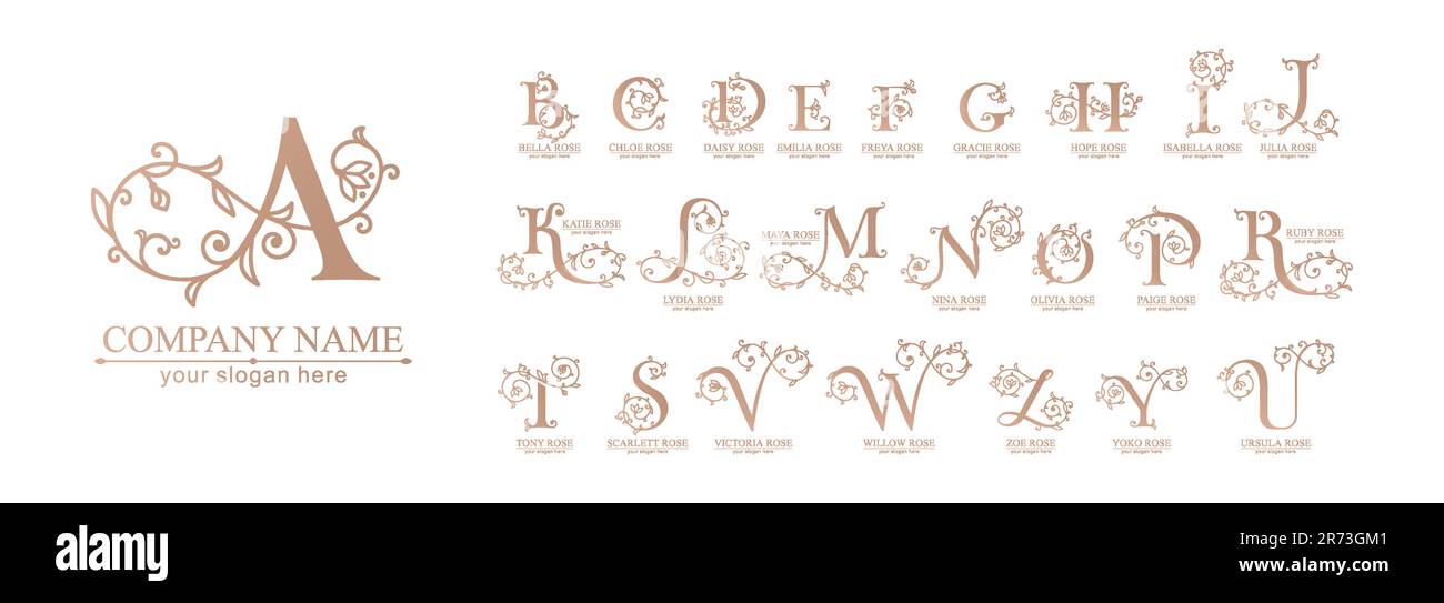 Collection of botanical, initial, letter female logos with rose organic ...
