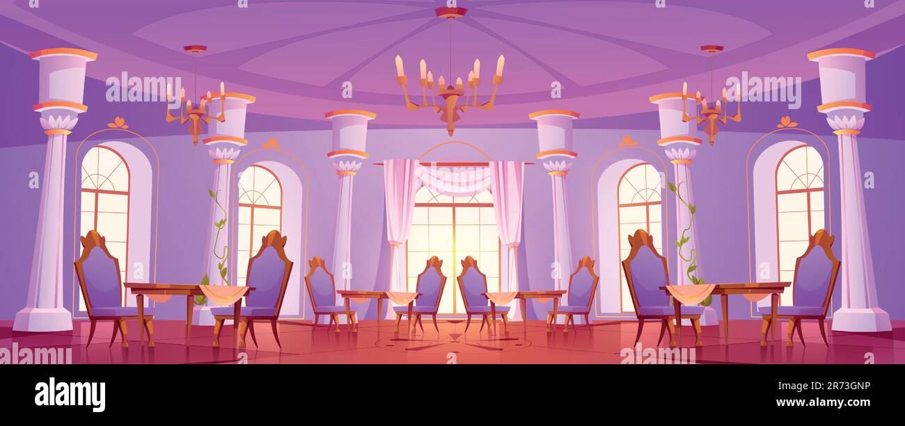 Castle ballroom interior vector royal background. Medieval ball room in ...