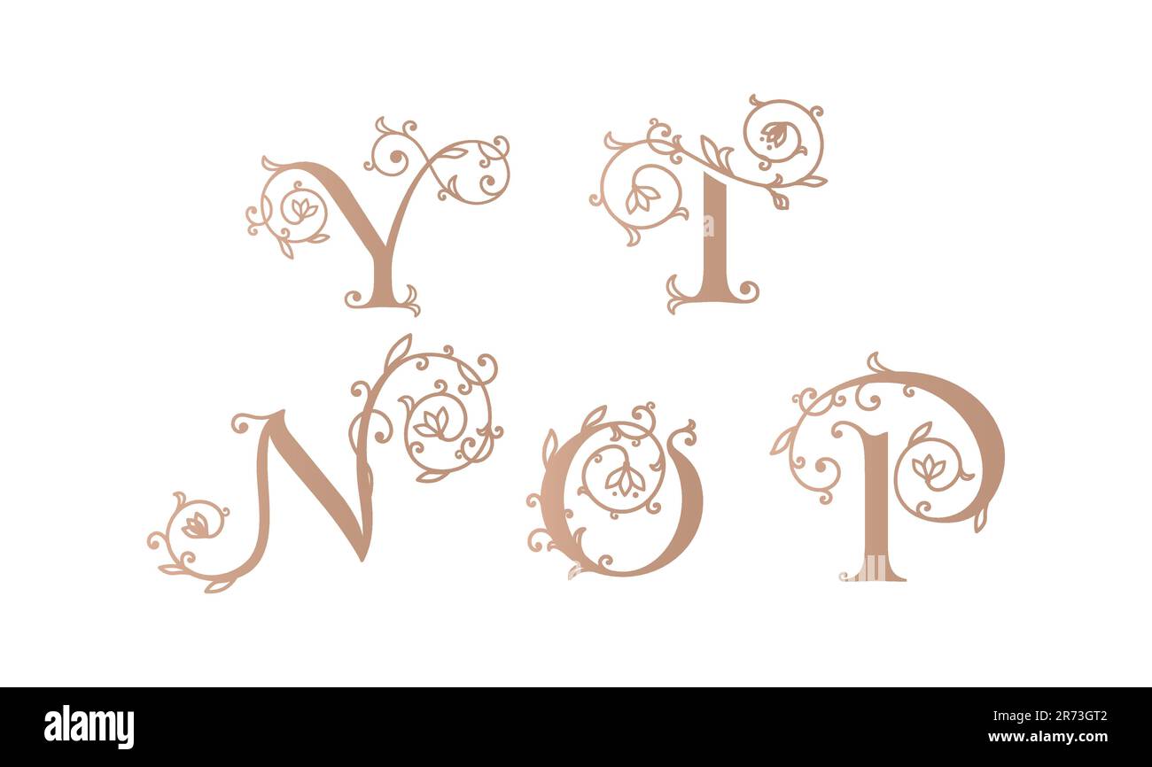 Collection of botanical, initial, letter female logos with rose organic ...