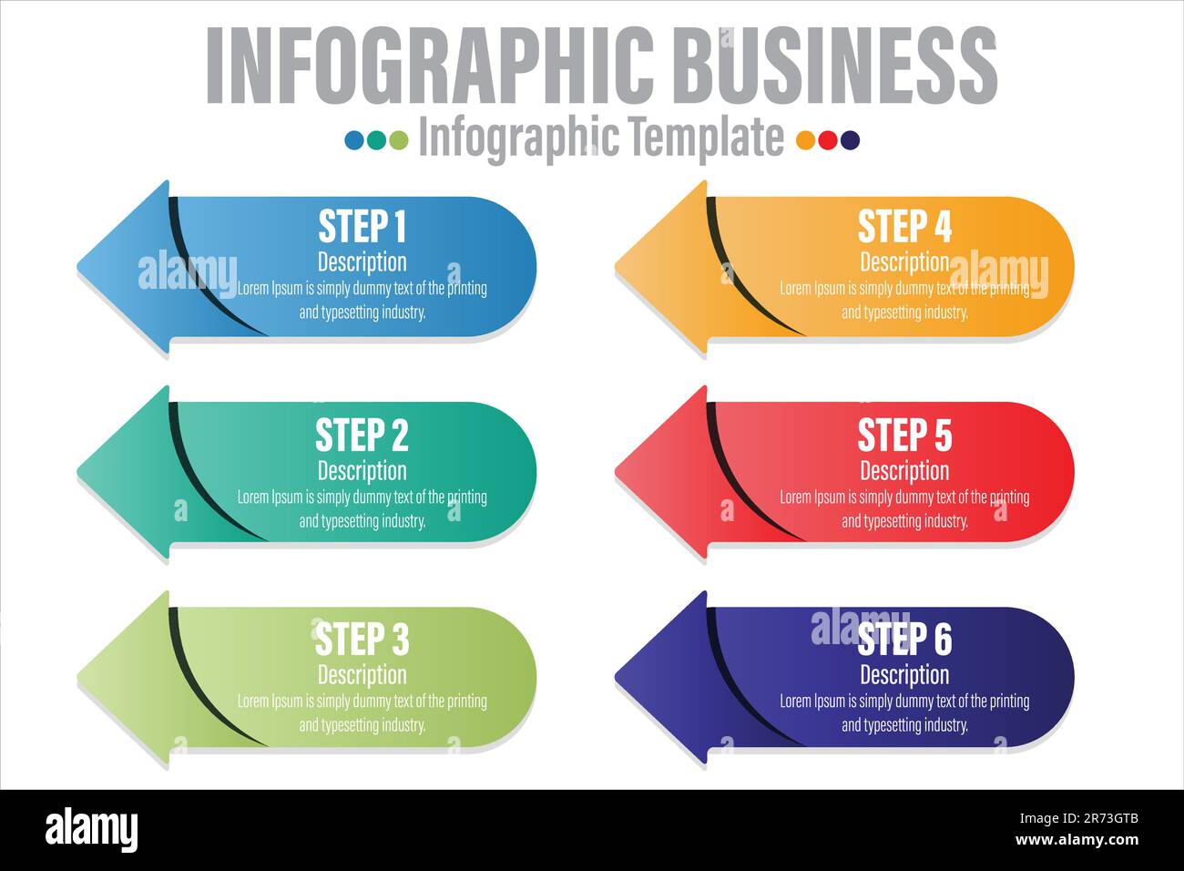 Arrow 6 Step or Six option Business data visualization. Abstract ...