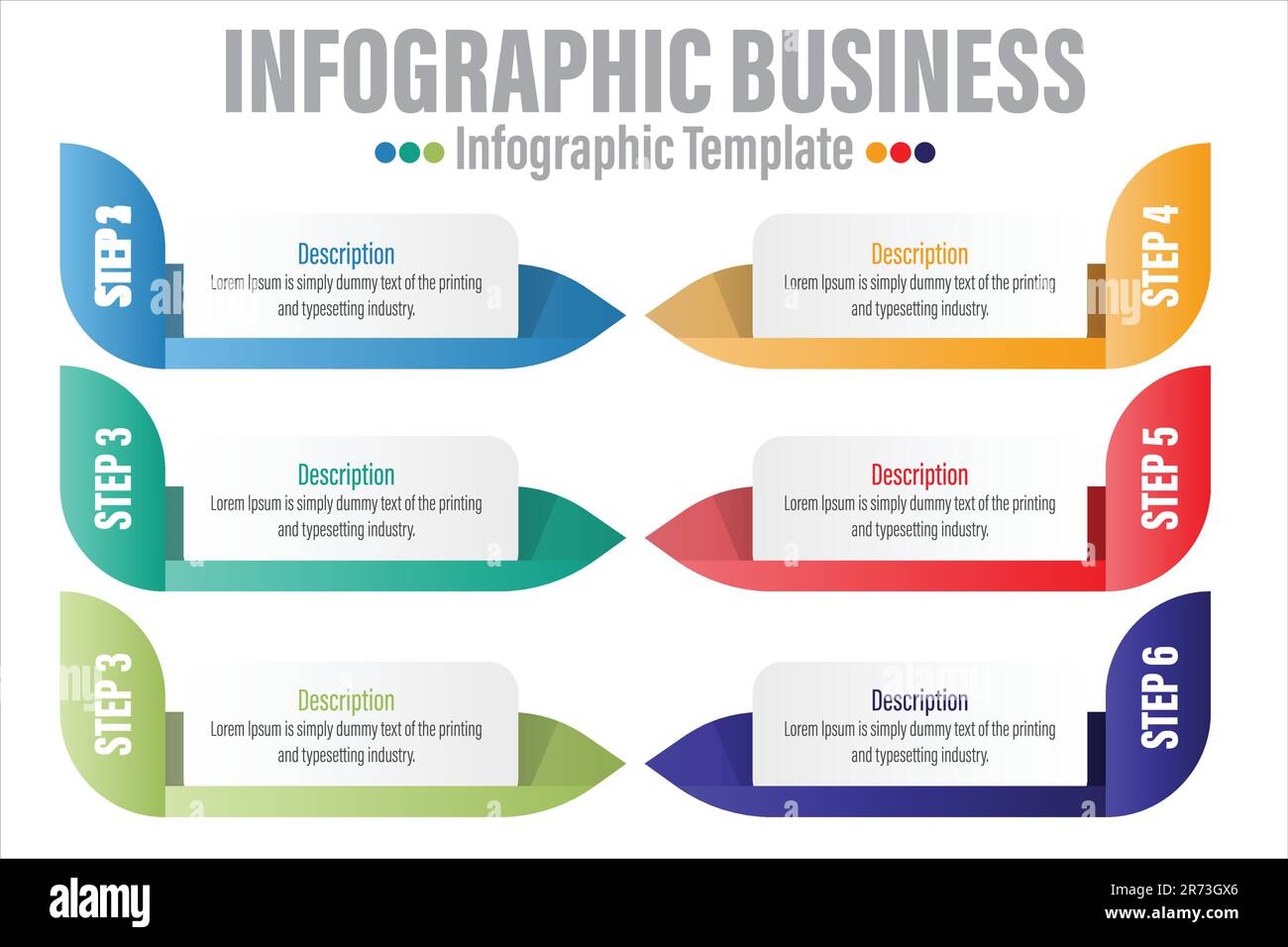 6 Steps, six 6 option Paper note shape elements with steps,road map ...