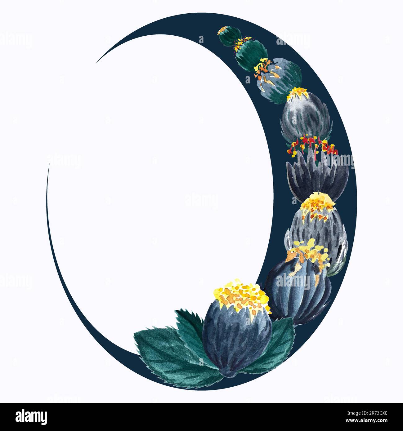 Dark yellow fantasy flowers watercolor oval frame Stock Photo - Alamy