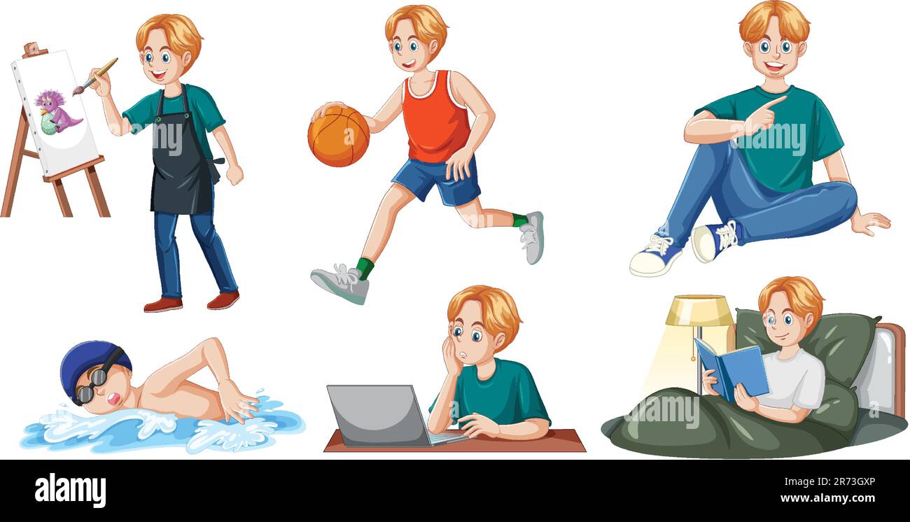 Set of caucasian man with different activity illustration Stock Vector ...