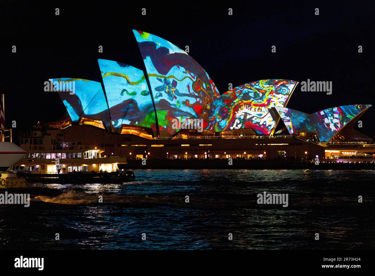 VIVID Sydney 2023. Light show and lighting of the sails of the Opera House in Sydney Harbour ...
