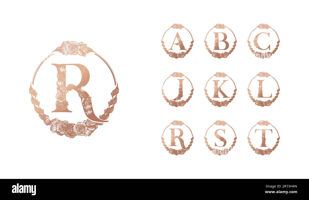 Collection of botanical, initial, letter female logos with rose organic ...