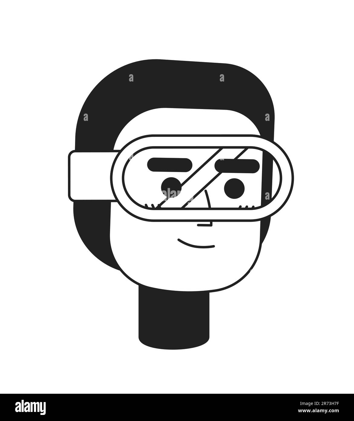 Confident smiling male scuba diver with head gear monochrome flat ...