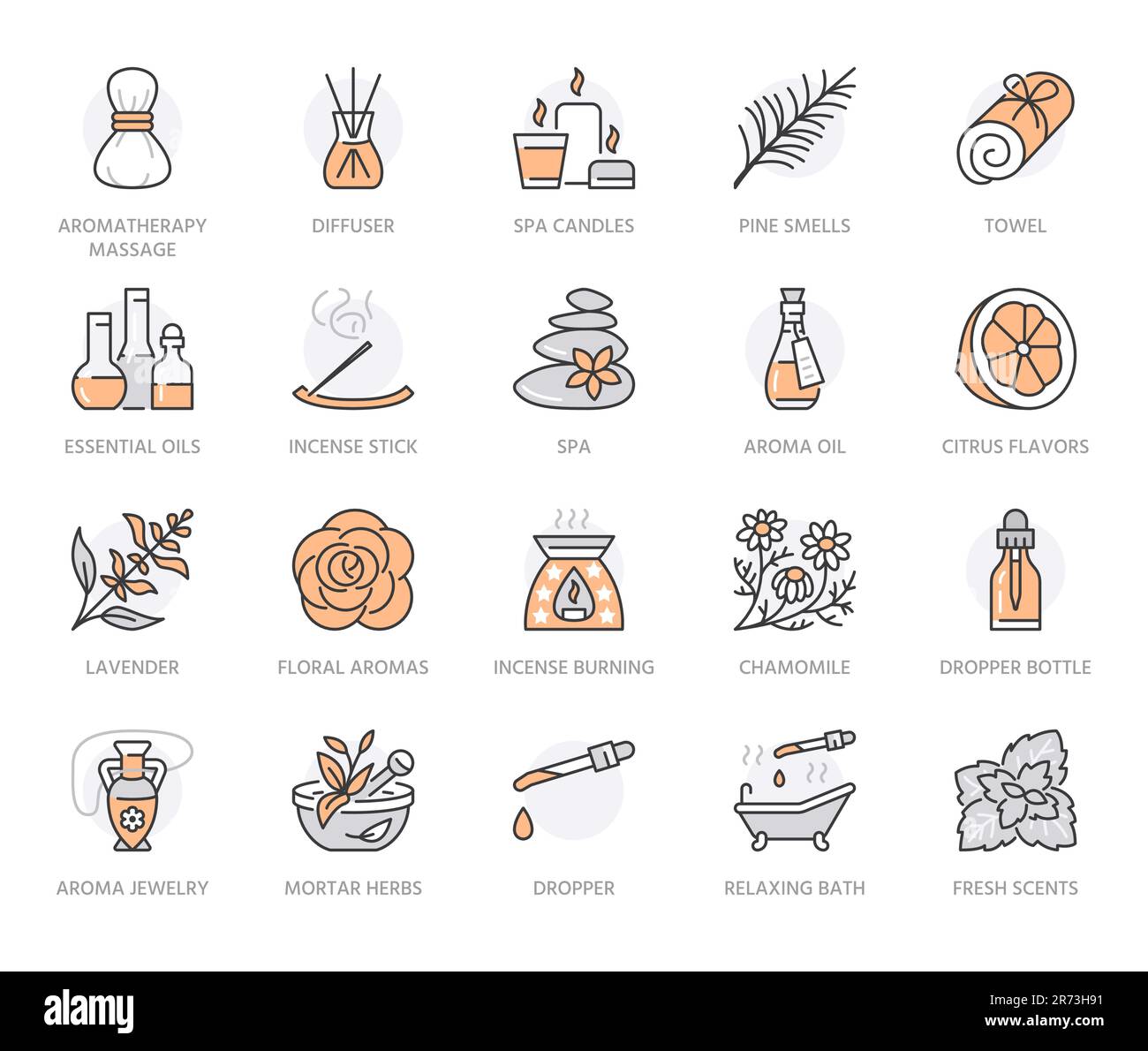 Modern vector line icon of aromatherapy and essential oils. Elements ...