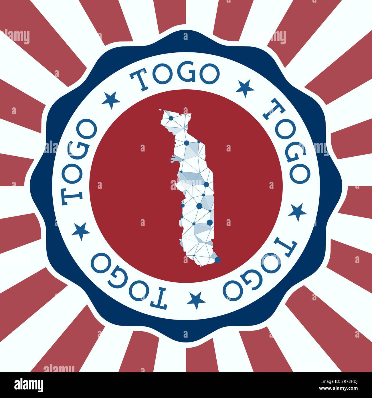 Togo Badge. Round logo of country with triangular mesh map and radial ...