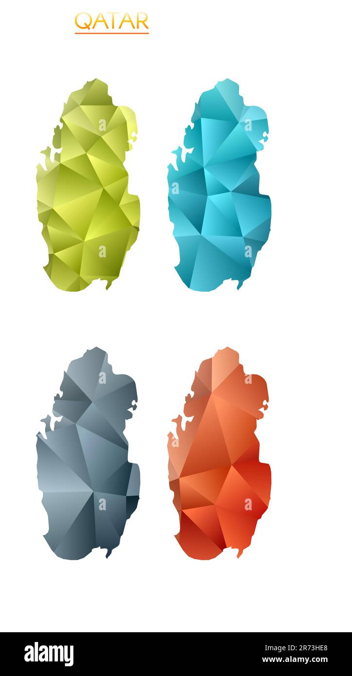 Set of vector polygonal maps of Qatar. Bright gradient map of country ...