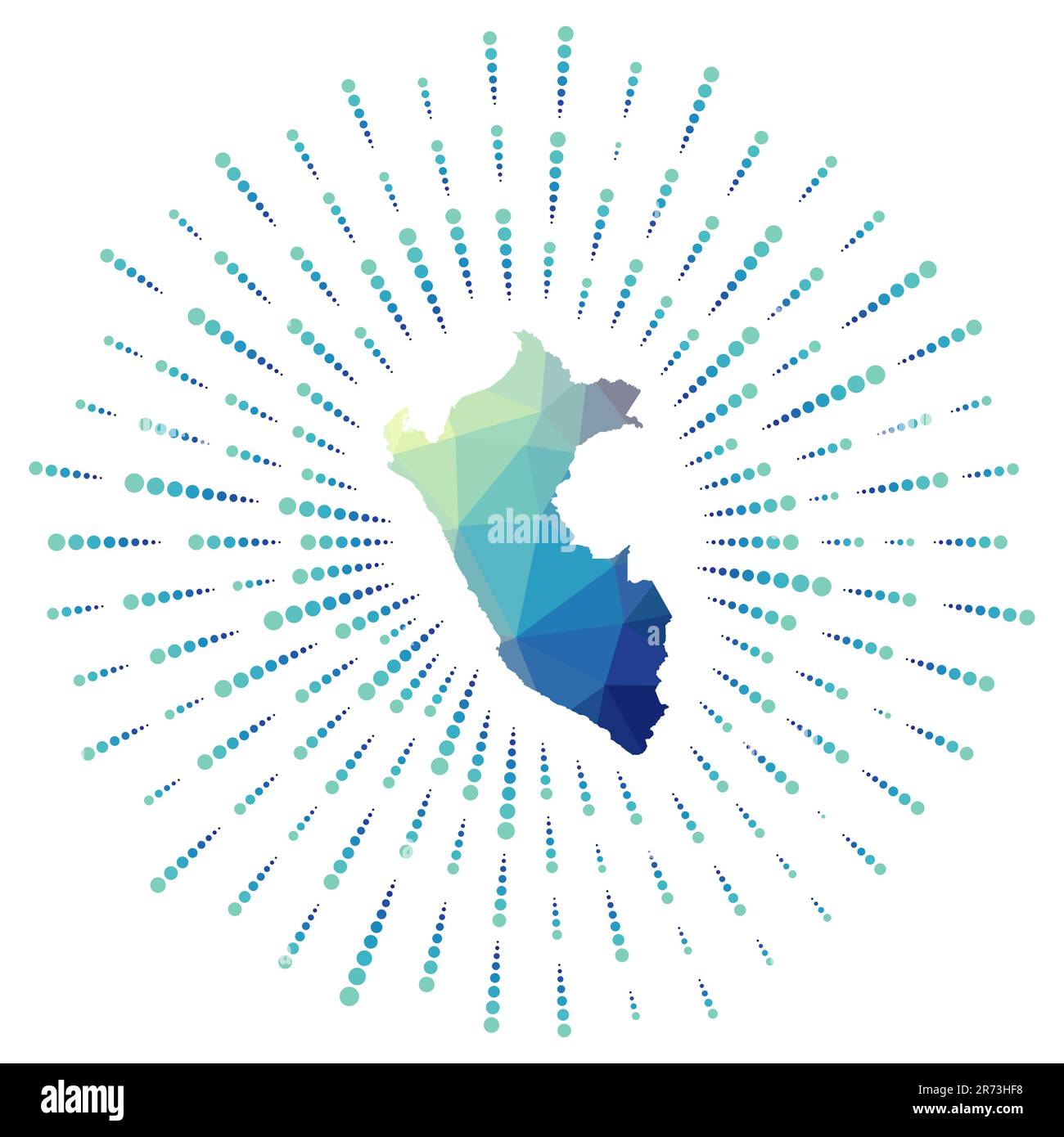 Shape of Peru, polygonal sunburst. Map of the country with colorful ...