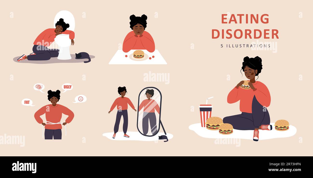 Eating disorder. Sad african woman worries about being overweight ...