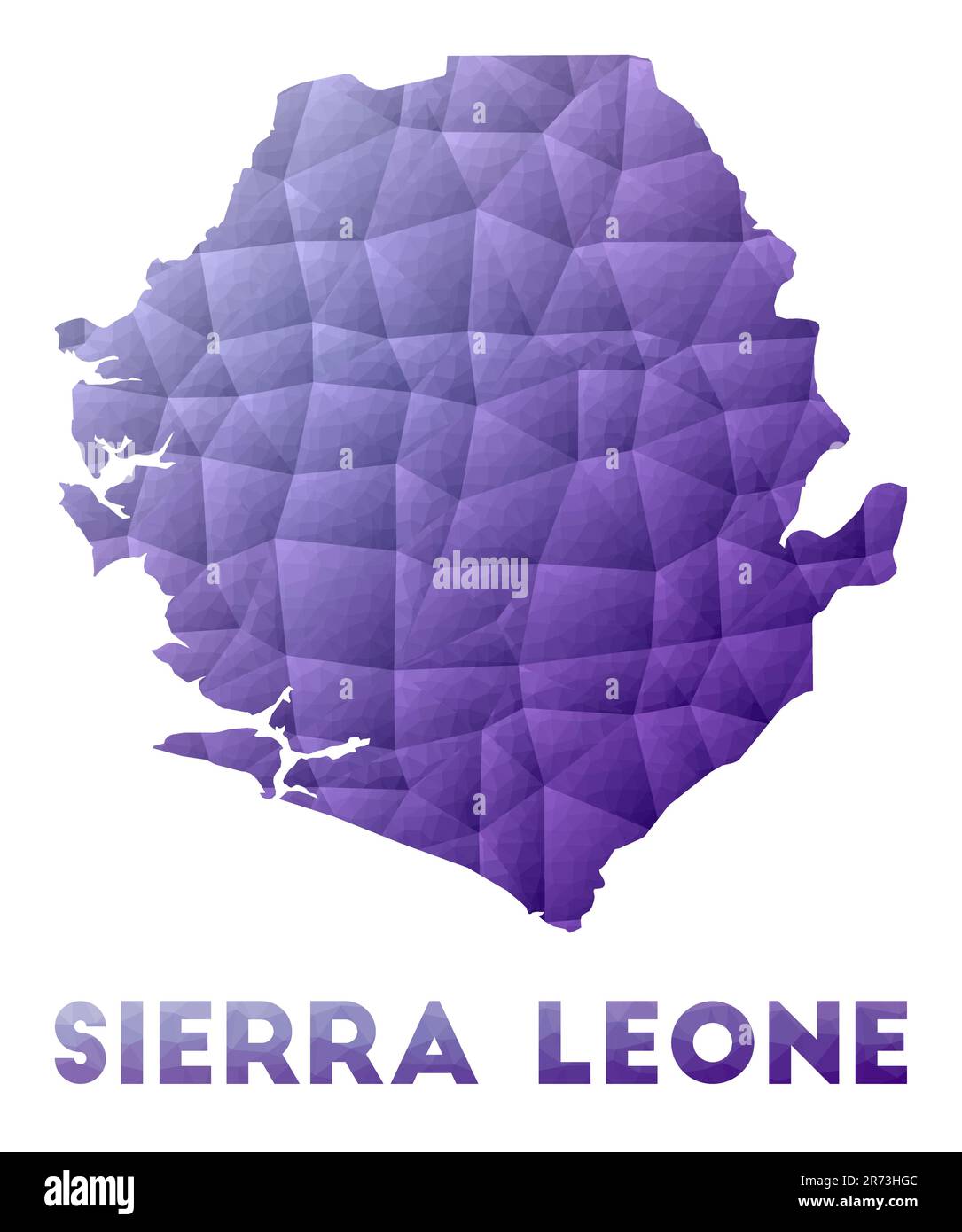 Map of Sierra Leone. Low poly illustration of the country. Purple geometric design. Polygonal ...