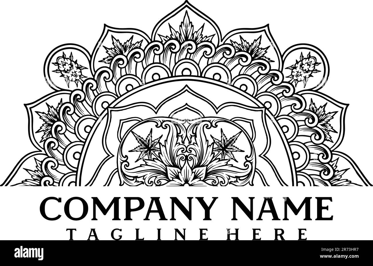 Luxury weed leaf logo mandala ornament monochrome vector illustrations ...