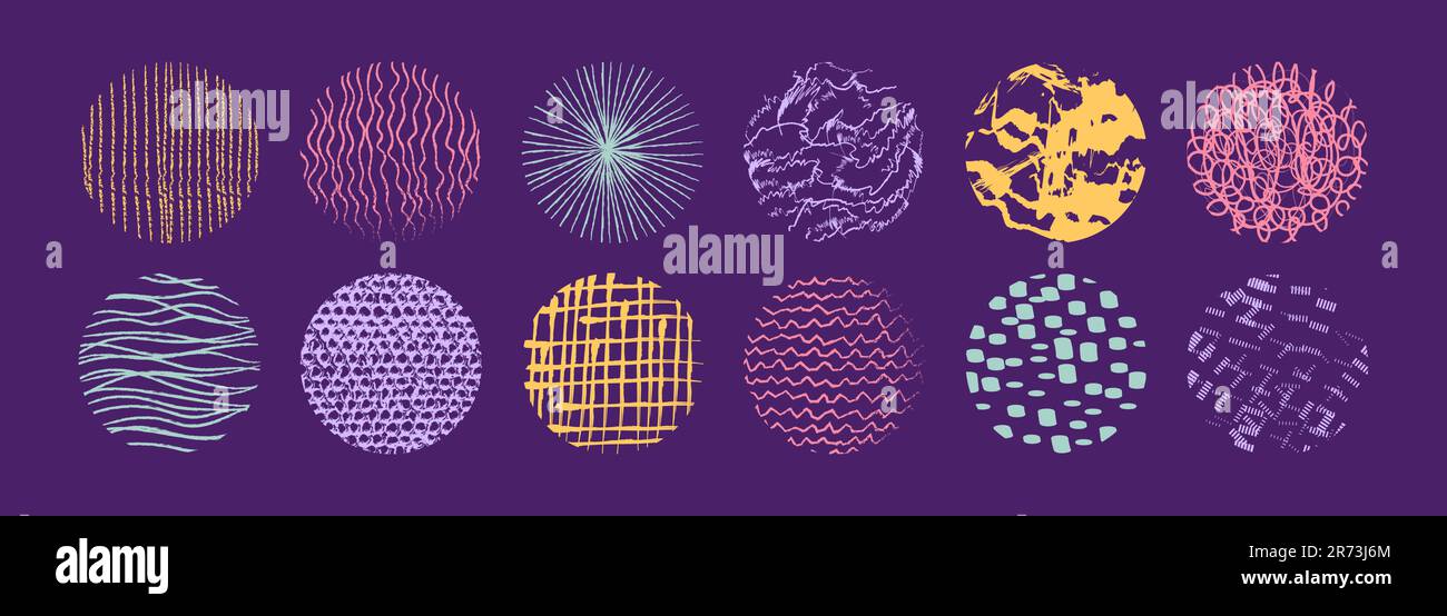 Colorful abstract circle shapes with loop, drops, spots, curves, lines ...