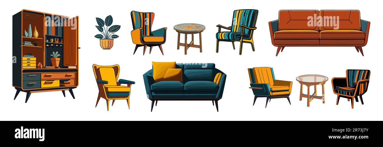 Set of home furniture, interior decor vector Stock Vector Image & Art ...