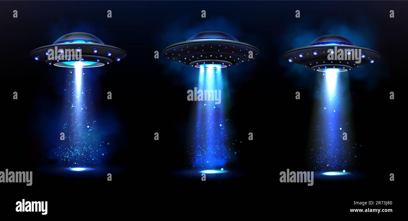 3d ufo spaceship realistic abduction light beam background. Futuristic ...