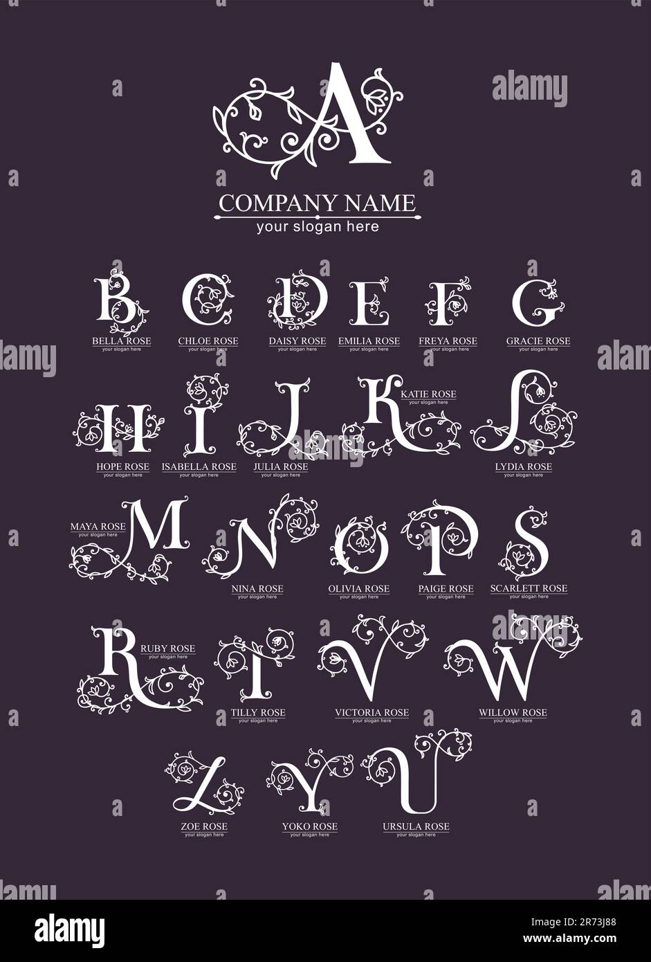 Collection of botanical, initial, letter female logos with rose organic ...