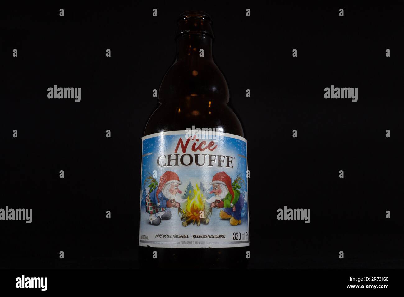 Picture of a bottle with the logo of Chouffe taken in Liege, Belgium ...