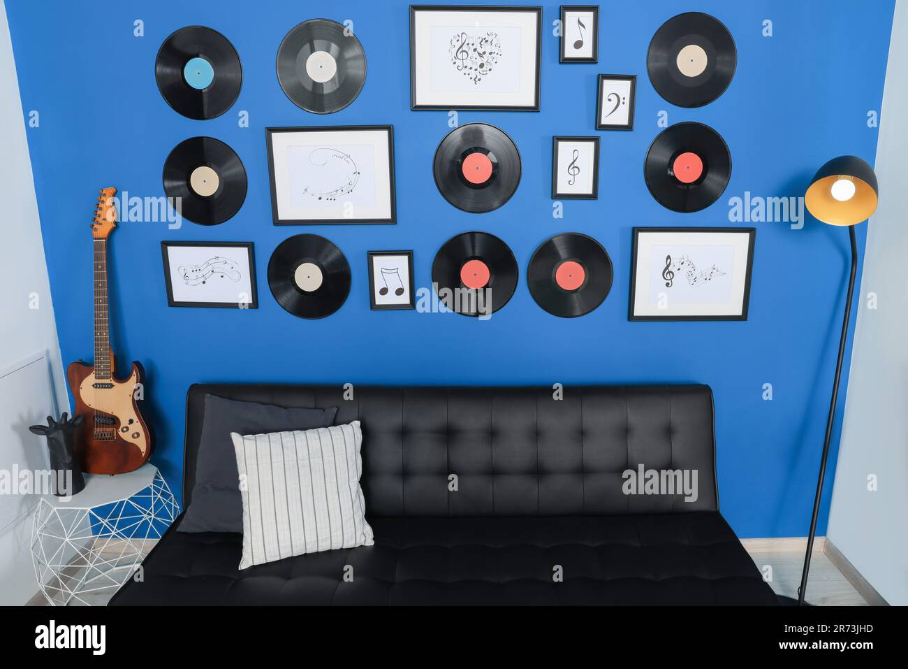 Living room decorated with vinyl records. Interior design Stock Photo ...