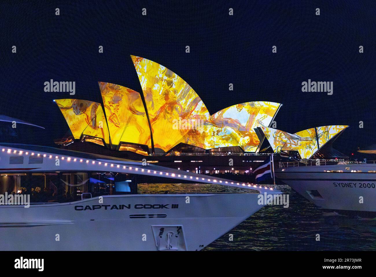 VIVID Sydney 2023. Light show and lighting of the sails of the Opera House in Sydney Harbour ...