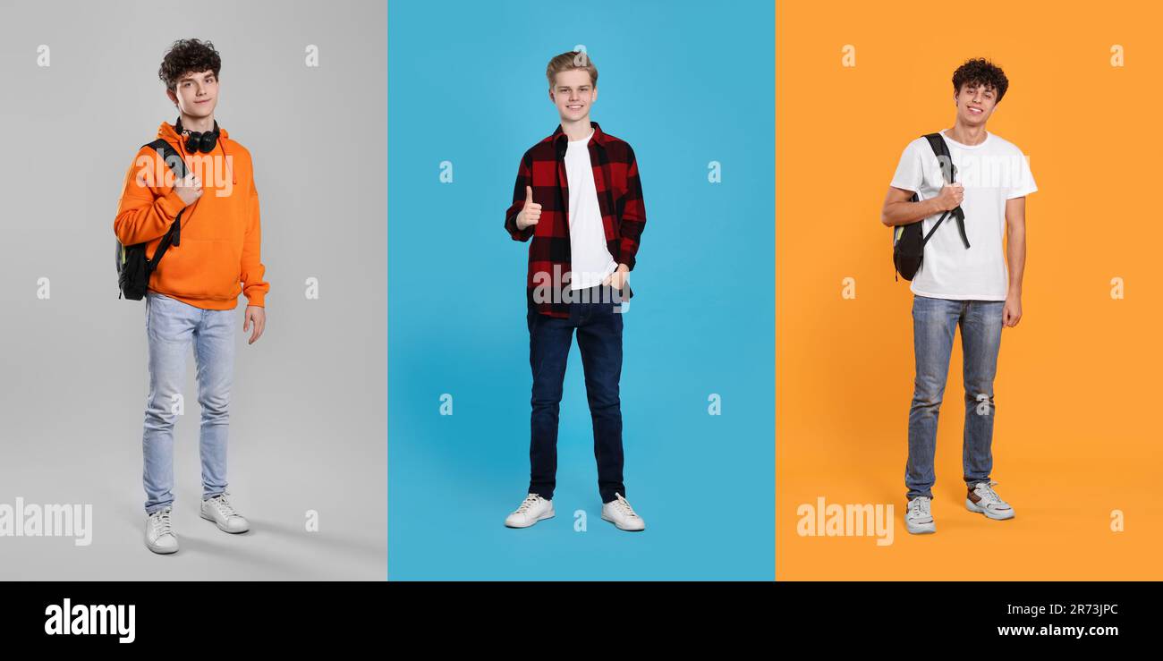 Photos of teenagers on different color backgrounds, collage Stock Photo ...