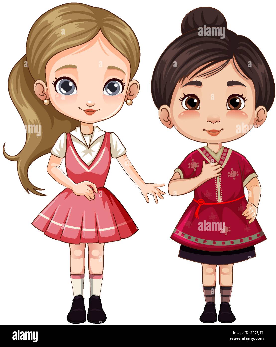 Cute student female friends cartoon illustration Stock Vector Image ...