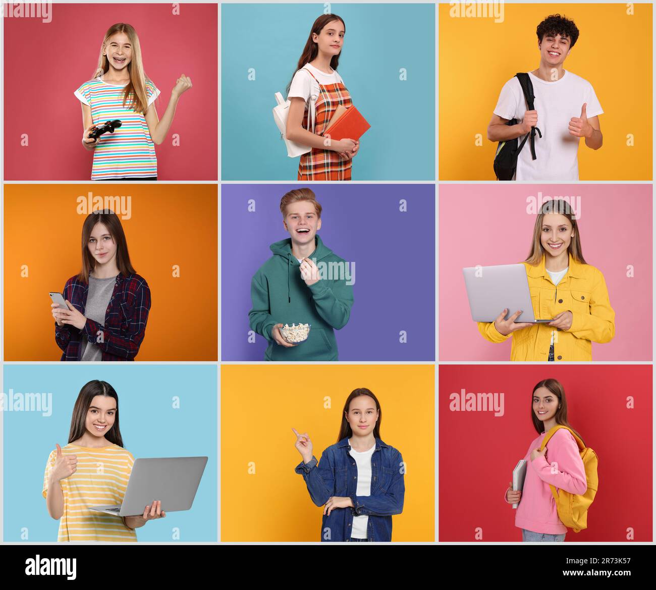 Photos of teenagers on different color backgrounds, collage Stock Photo ...