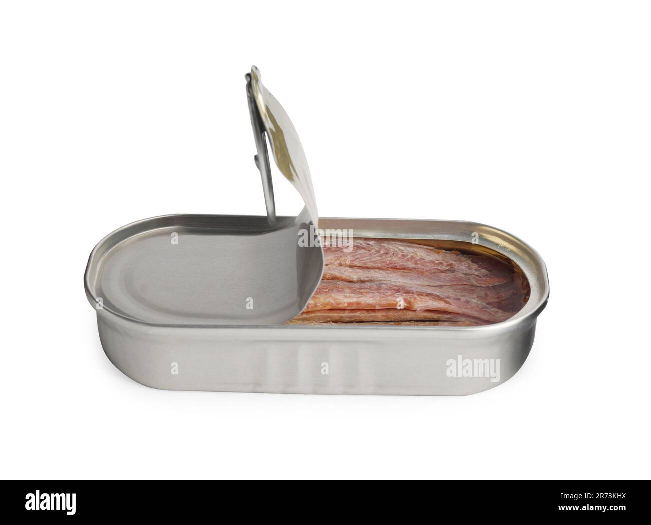 Anchovy fillets in open tin can isolated on white Stock Photo - Alamy