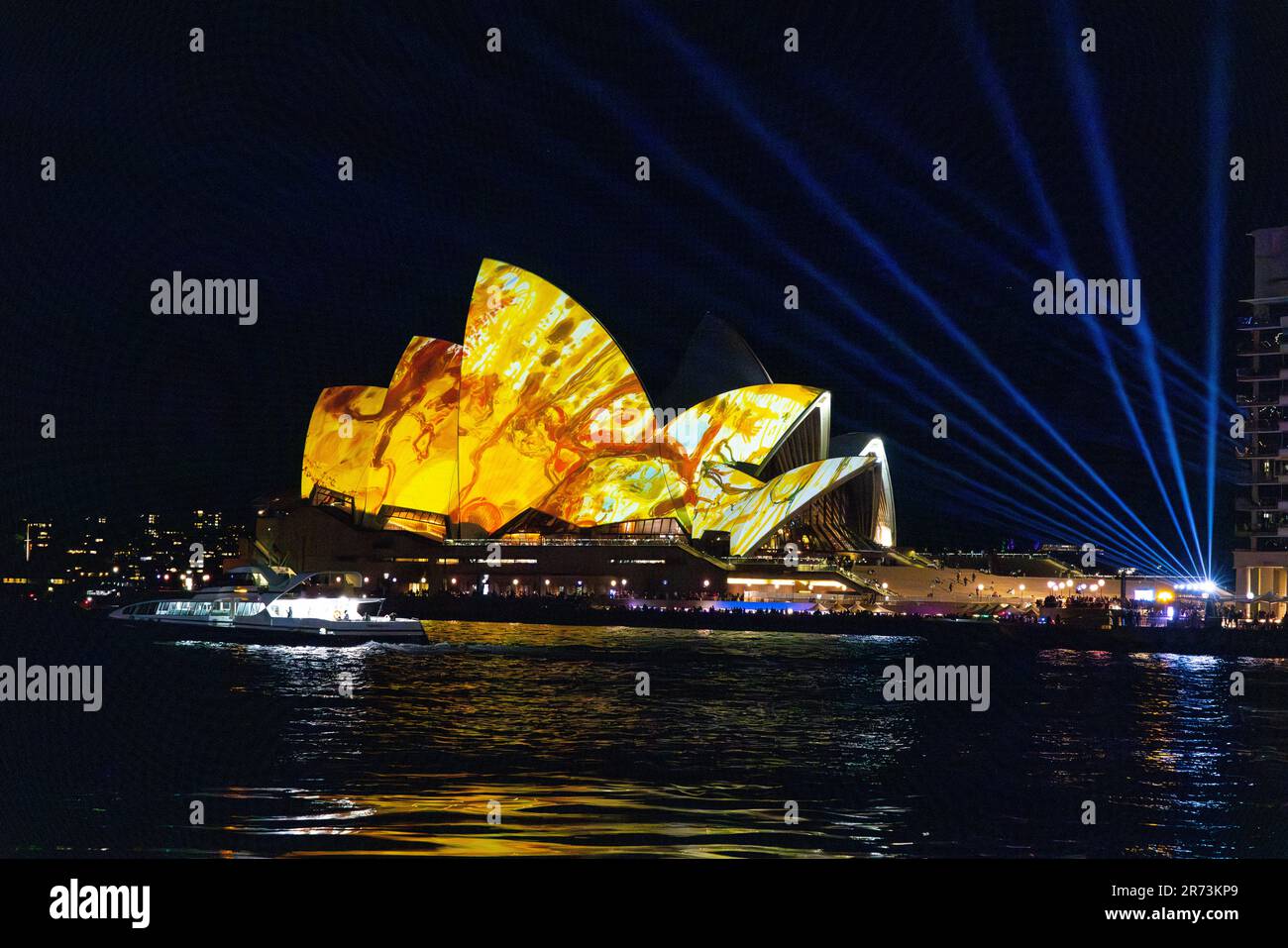 VIVID Sydney 2023. Light show and lighting of the sails of the Opera House in Sydney Harbour ...
