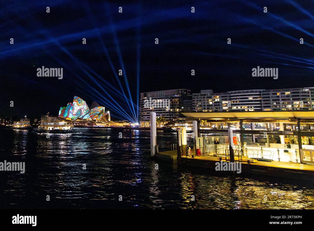 VIVID Sydney 2023. Light show and lighting of the sails of the Opera House in Sydney Harbour ...