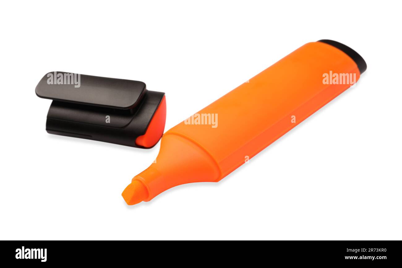 Bright orange marker isolated on white. Office stationery Stock Photo ...